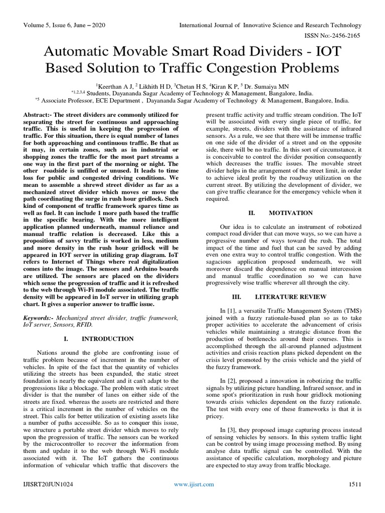 Automatic Movable Smart Road Dividers - IOT Based Solution To Traffic ...