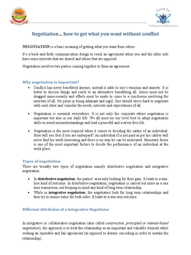 Negotiation... How To Get What You Want Without Conflict | PDF ...