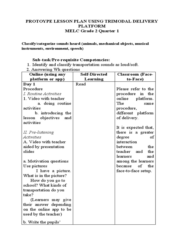 Lesson Plan Grade 2 Competency 1 Quarter 1 | PDF | Classroom | Teachers