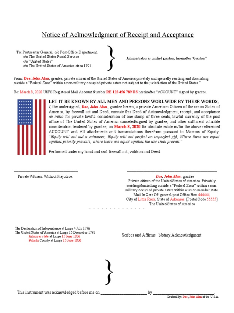 1 - Notice of Acknowledgment of Receipt and Acceptance | PDF | Notary ...