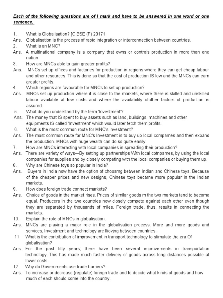 Notes On Globalisation | PDF | Multinational Corporation | Globalization