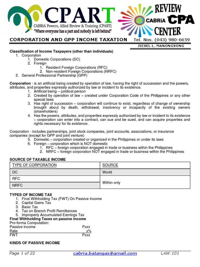Corporation GPP Income Taxation PDF | PDF | Capital Gains Tax | Dividend