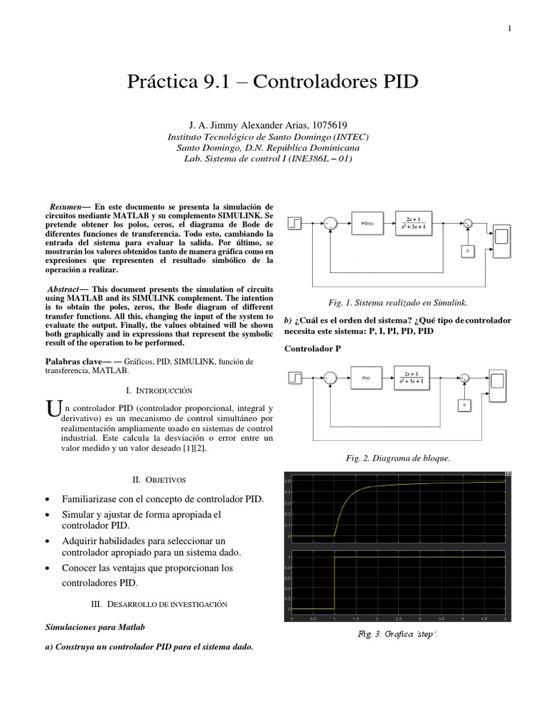 Práctica 9.1 - Controladores PID | PDF | Sistema de control | Teoría de ...