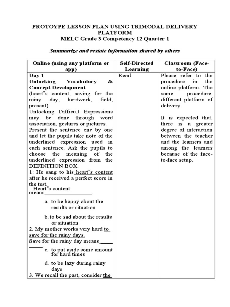 Lesson Plan Grade 3 Competency 12 Quarter 1 | PDF | Cognition | Behavior Modification