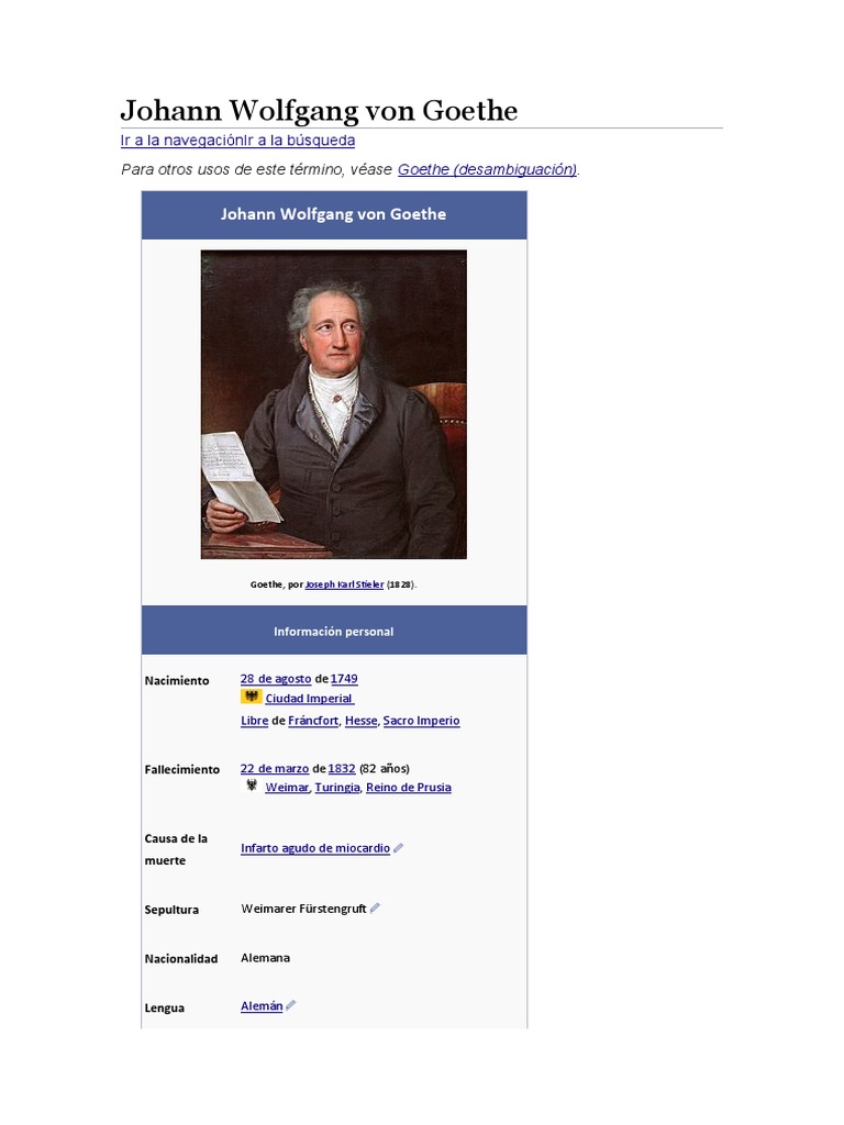 Johann Wolfgang von Goethe: Vida y Obra | PDF | Johann Wolfgang von ...