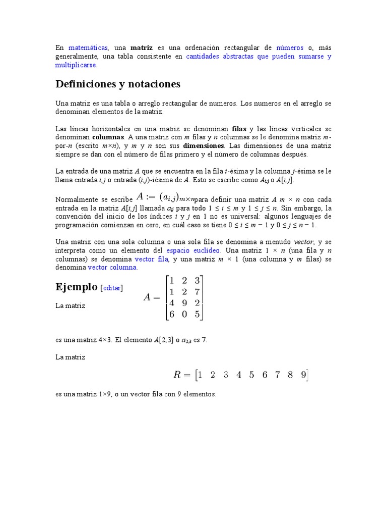 En Matemáticas Matrices | PDF | Matriz (Matemáticas) | Estructura de ...