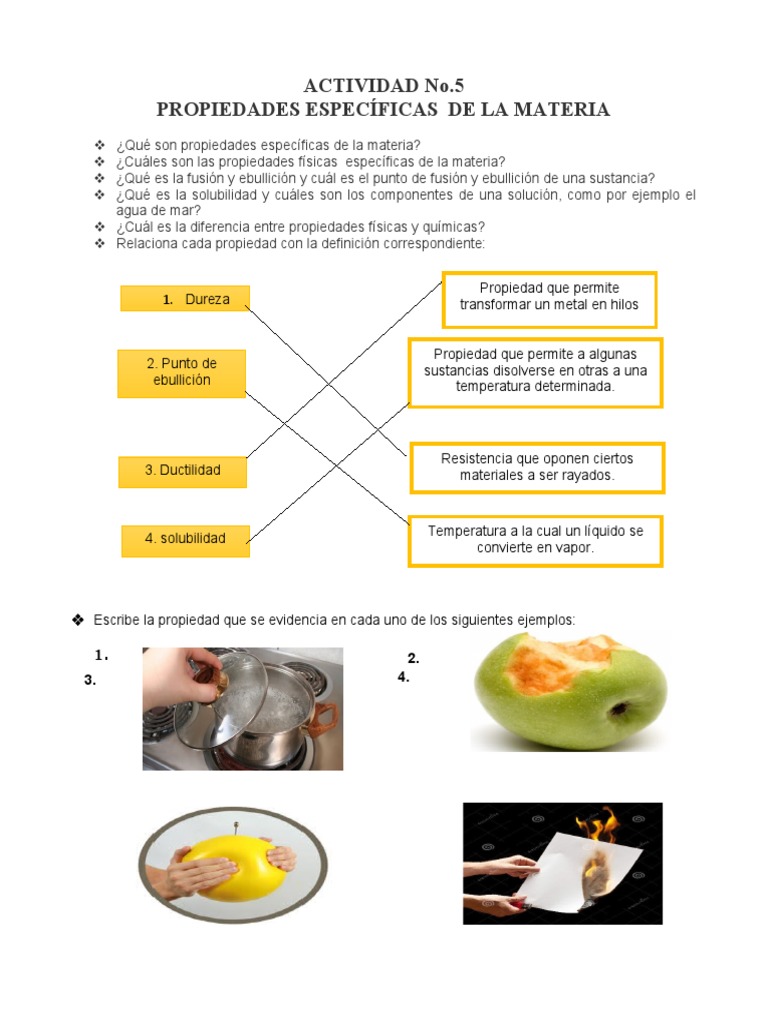 Hoja De Trabajo Sobre Las Propiedades Físicas De La Materia