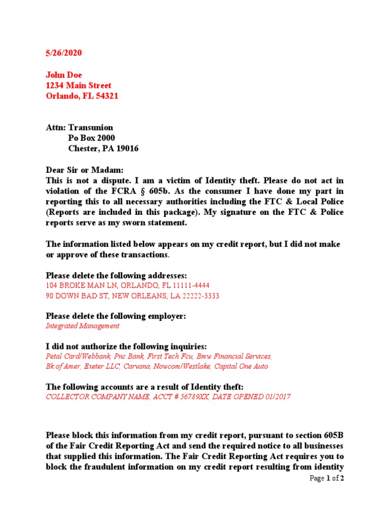 Credit TRANSUNION Letter | PDF | Identity Theft | Credit History