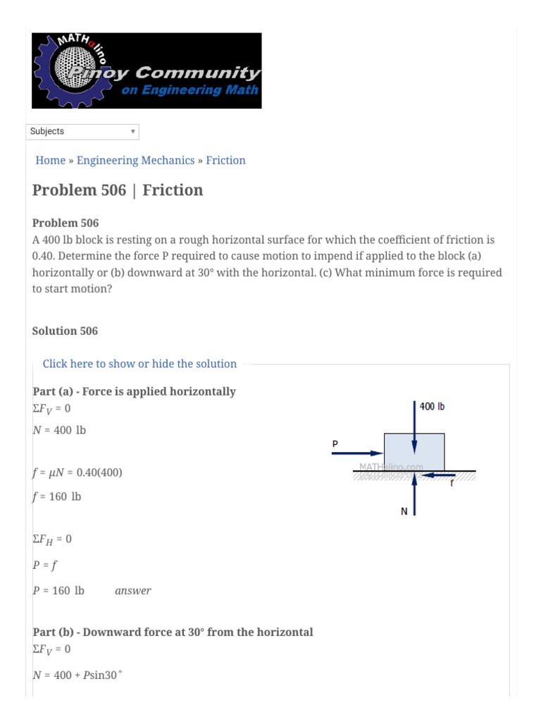 Statics (Friction Wedge) PDF | PDF | Friction | Sine
