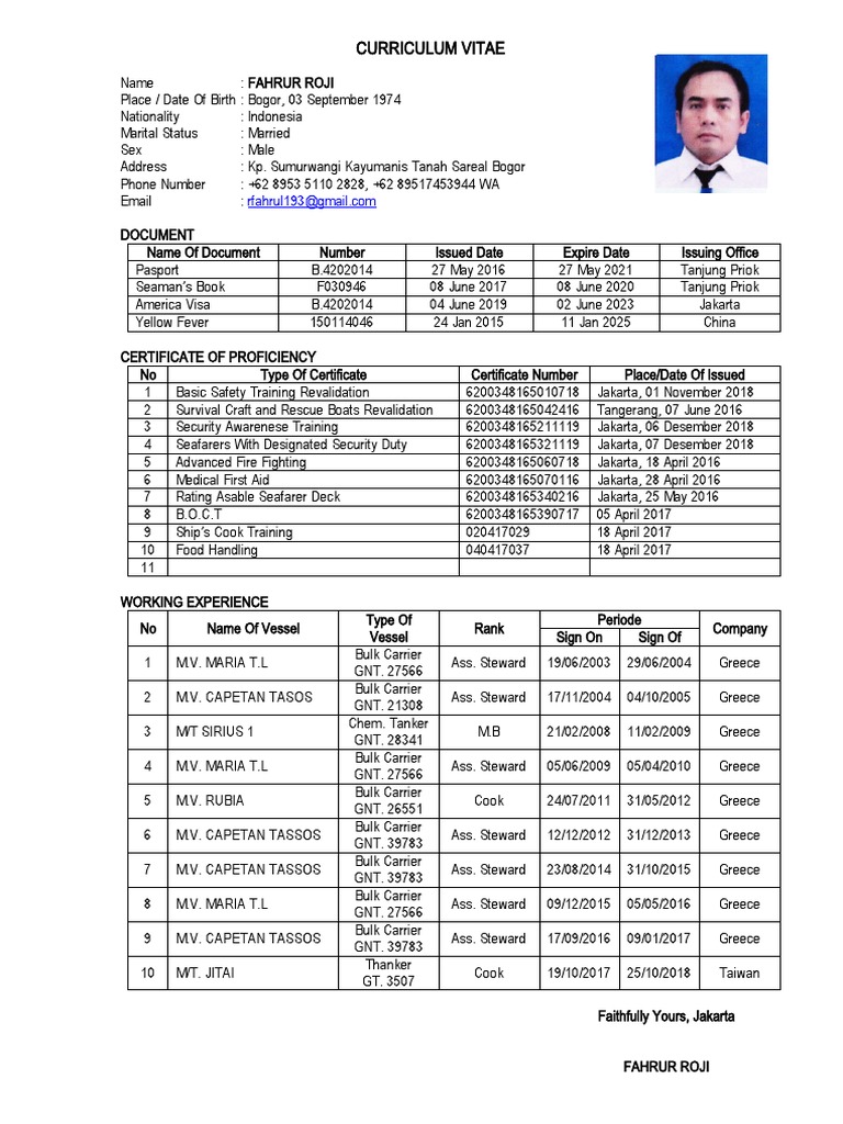 CURRICULUM VITAE Ozi | PDF | Sailor | Merchant Navy