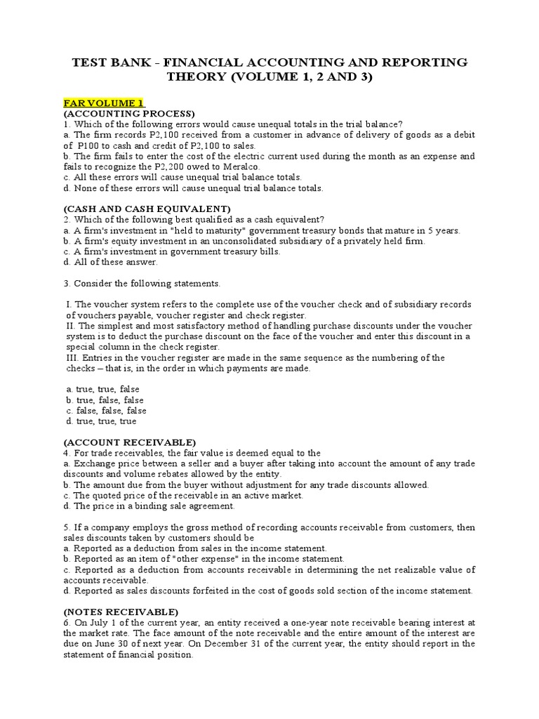 Test Bank - Financial Accounting and Reporting Theory (Volume 1, 2 and ...