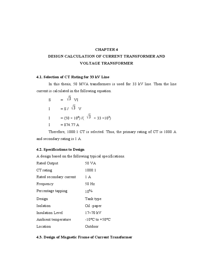 Design Calculation of Current Transformer and Voltage Transformer | PDF ...