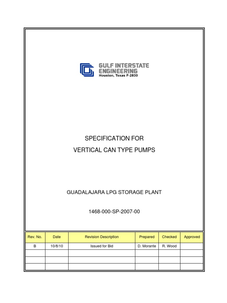 Specification For Vertical Can Type Pumps | PDF | Pump | Specification ...