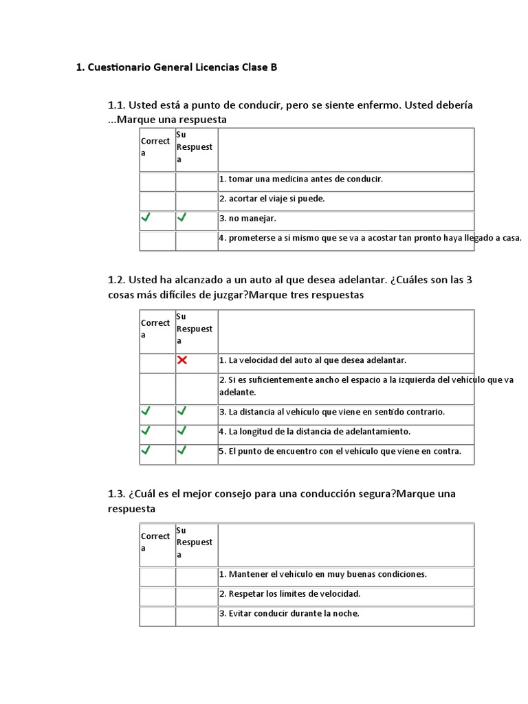 Cuestionario de Conducción Clase B | PDF | Peatonal | Airbag