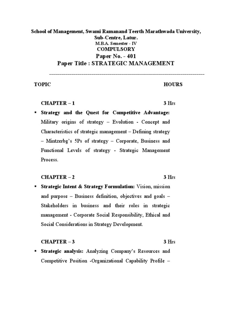 MBA Strategic Management Course Outline | PDF | Strategic Management ...