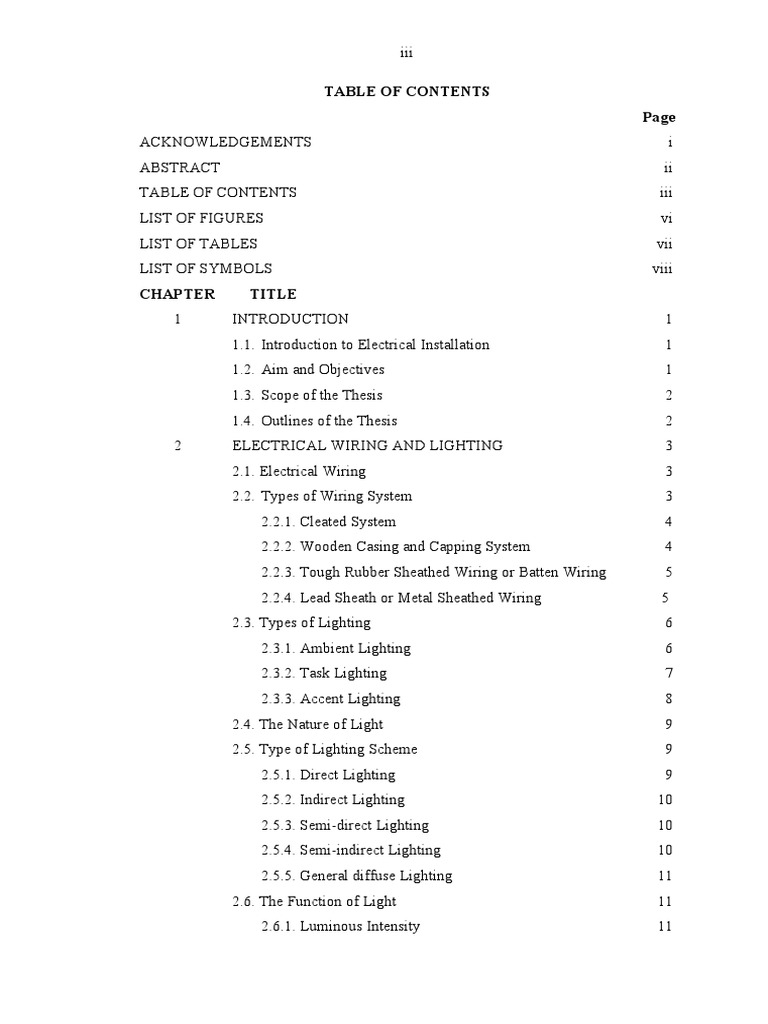 TABLE OF CONTENTS - Iii-Vi | PDF | Lighting | Electrical Wiring