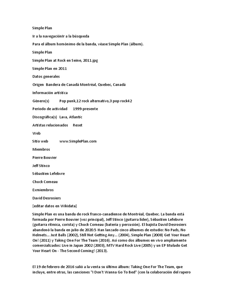 Simple Plan | PDF | Entretenimiento (general)