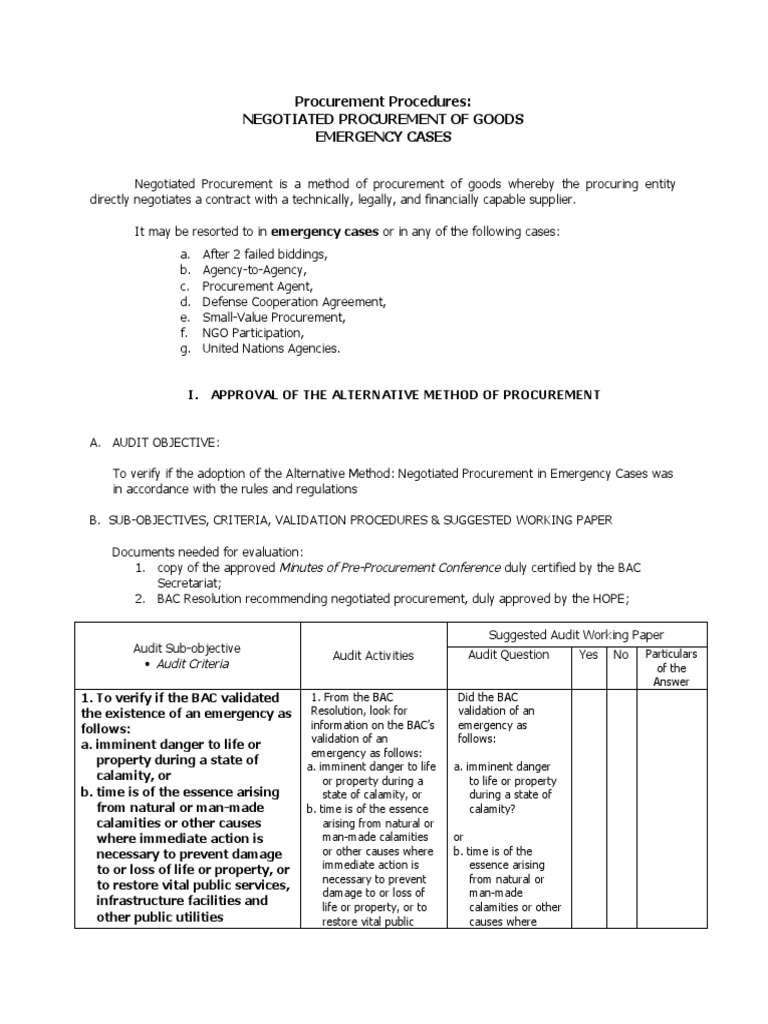 Procurement Procedures: Negotiated Procurement of Goods Emergency Cases | PDF | Procurement | Audit