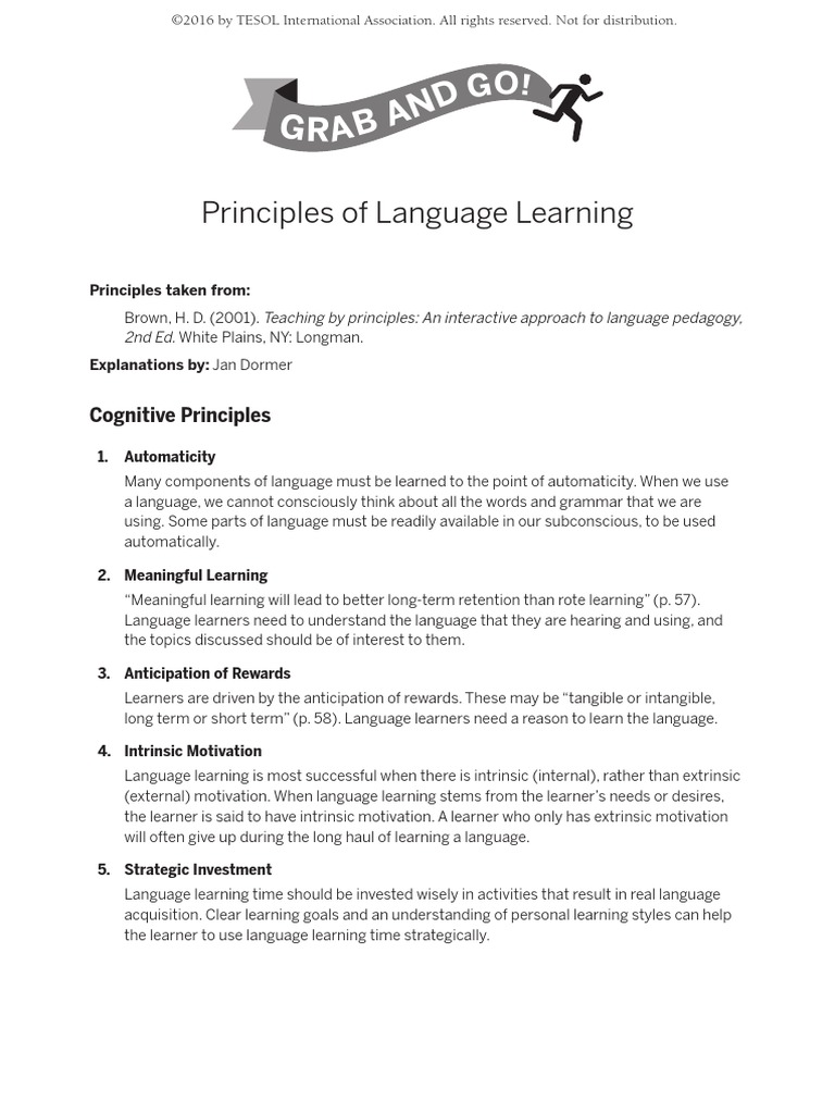 Principles of Language Learning Cognitive Principles PDF | PDF ...
