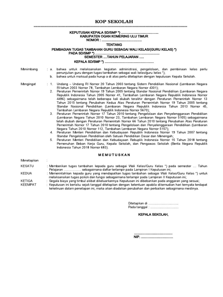 Contoh - SK Wali Kelas | PDF