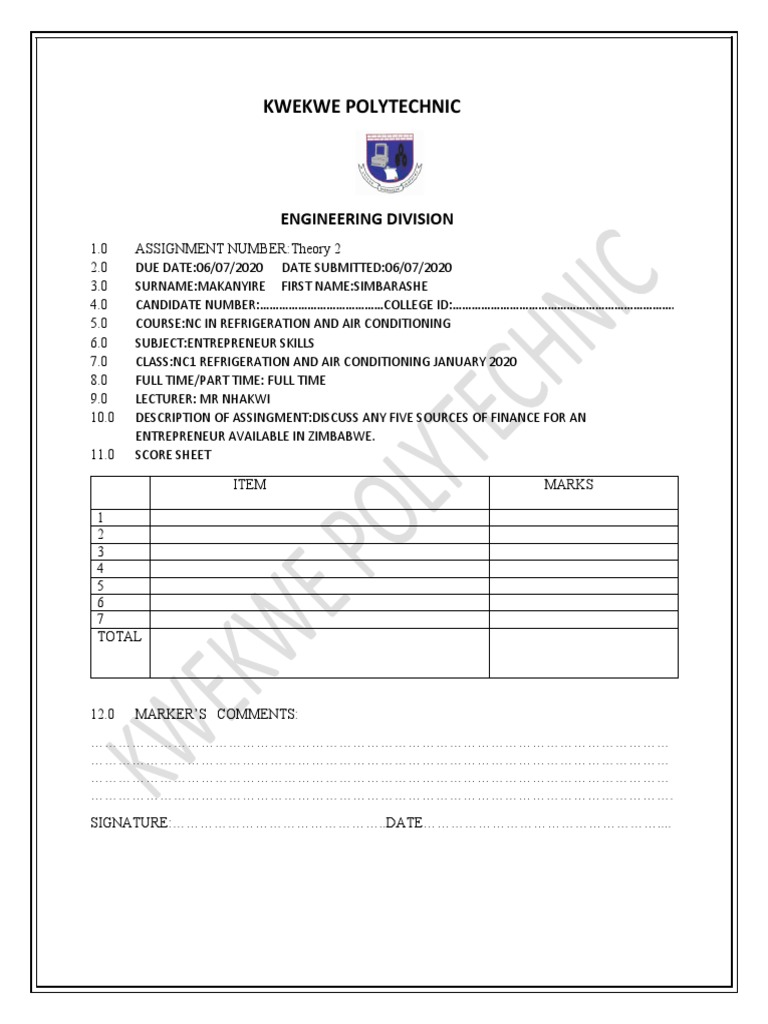 Assignment Cover | PDF | Banks | Entrepreneurship