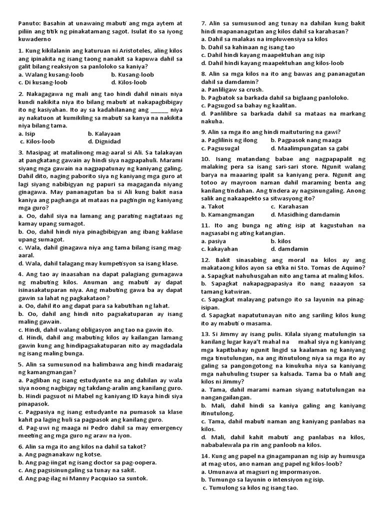 Grade 10 Pre Test 2nd Quarter | PDF