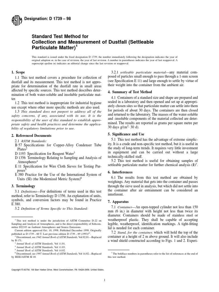 Collection and Measurement of Dustfall (Settleable Particulate Matter ...