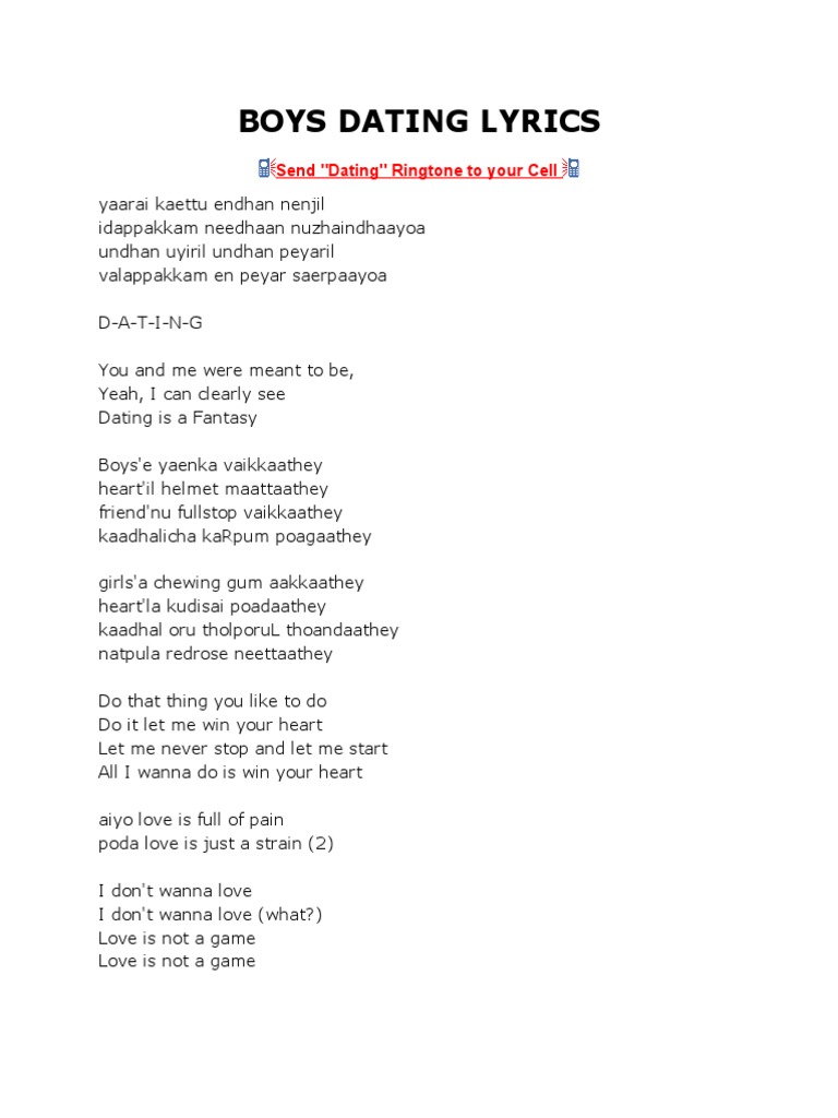 Boys Dating Lyrics: Send "Dating" Ringtone To Your Cell | Download Free ...