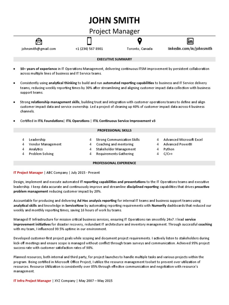 ResumeTemplate John Smith v2.0 | PDF | Project Management | Itil