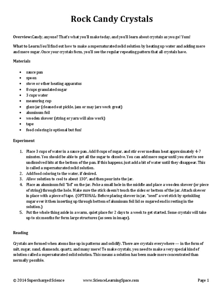 Rock Candy Crystals | PDF | Solution | Chemistry