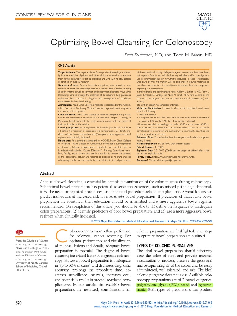 Bowel Prep Mayoclinic | Download Free PDF | Colorectal Cancer | Colonoscopy