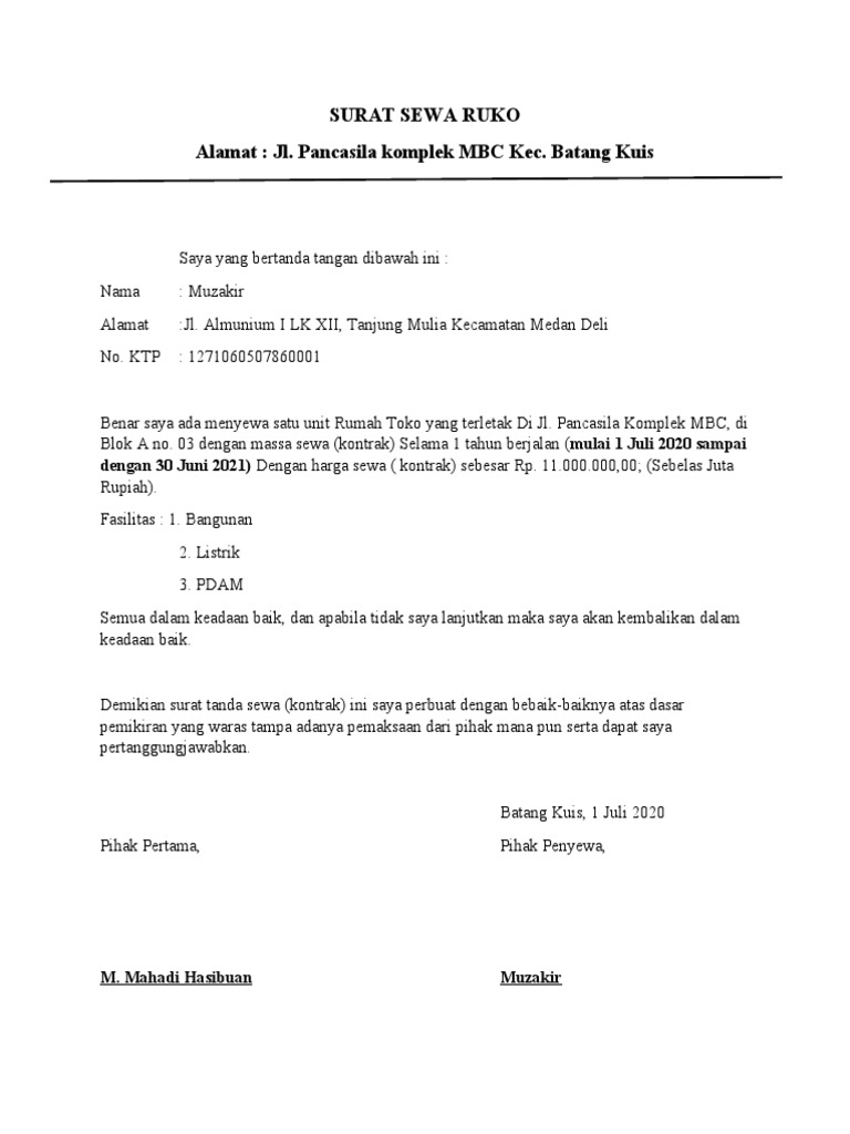 Surat Sewa Ruko | PDF