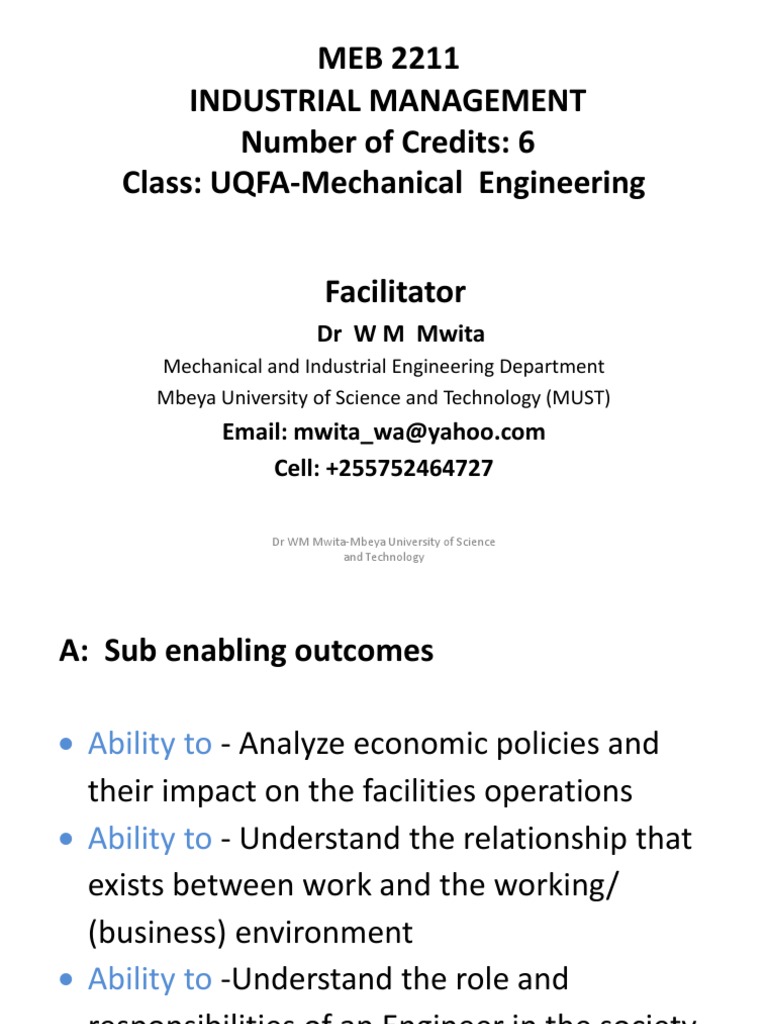 Course Outlines-Industrial Management | PDF | Engineer | Science