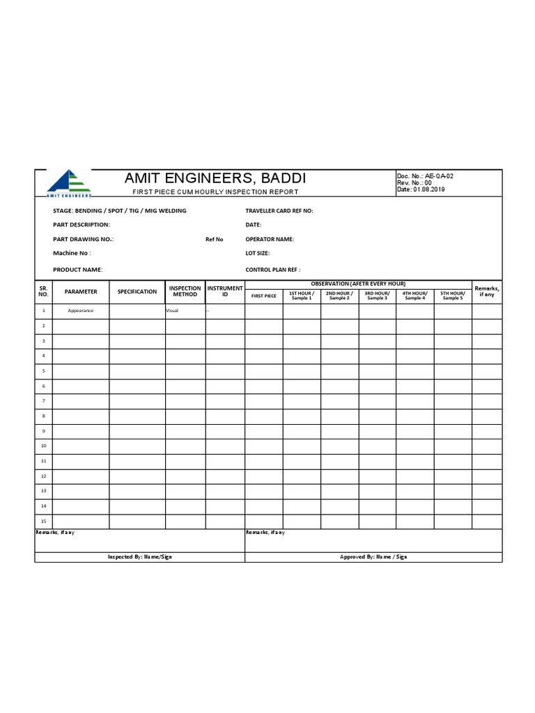 AE-QA-02 - First Piece Inspection Report | PDF