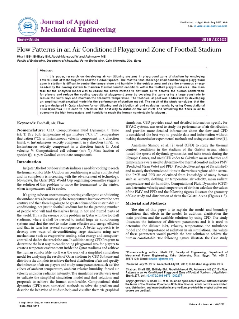 Flow Patterns in An Air Conditioned Playground Zone of Football Stadium ...