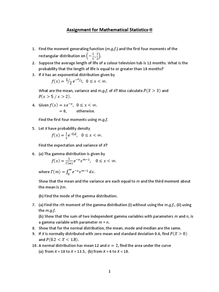 Assignment PDF | PDF | Mean | Normal Distribution