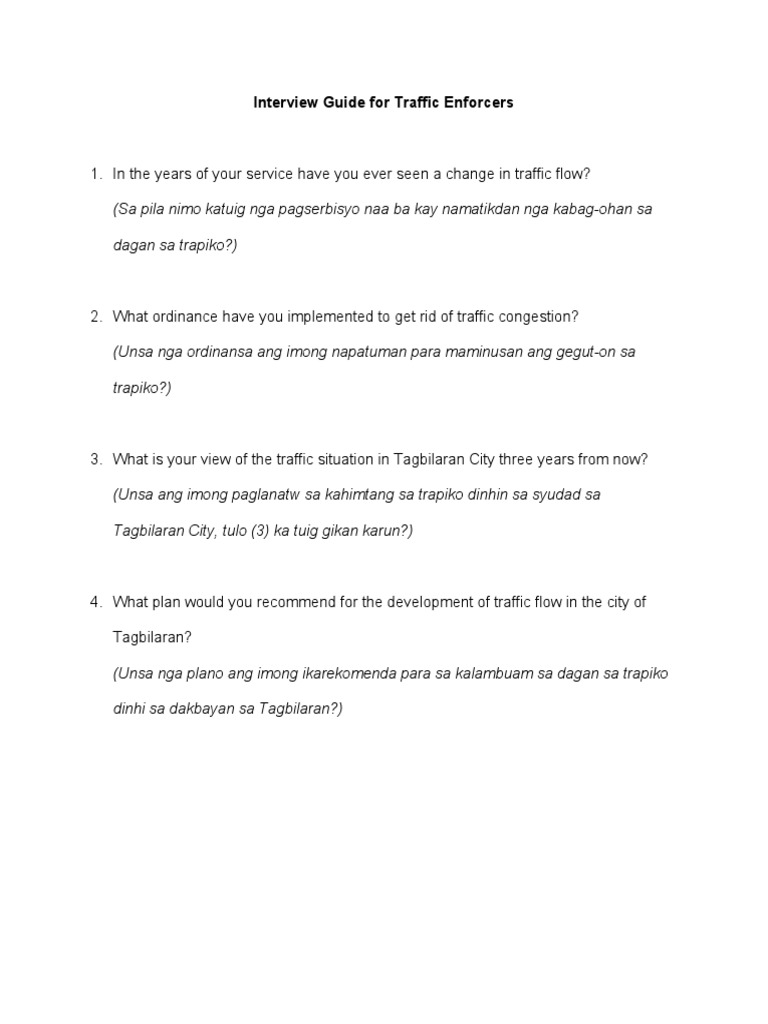 Interview Guide For Traffic Enforcers | PDF