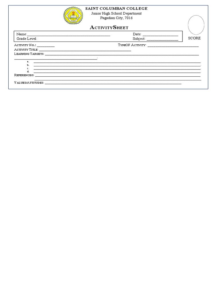 Saint Columban College Activity Sheet | PDF