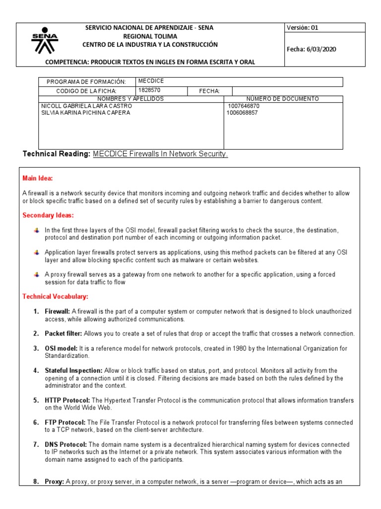 Technical Reading: MECDICE Firewalls in Network Security | PDF | Firewall (Computing) | Proxy Server