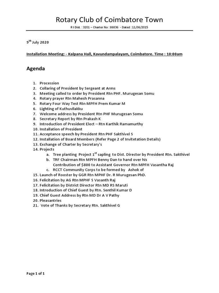 Installation Meeting Agenda | PDF
