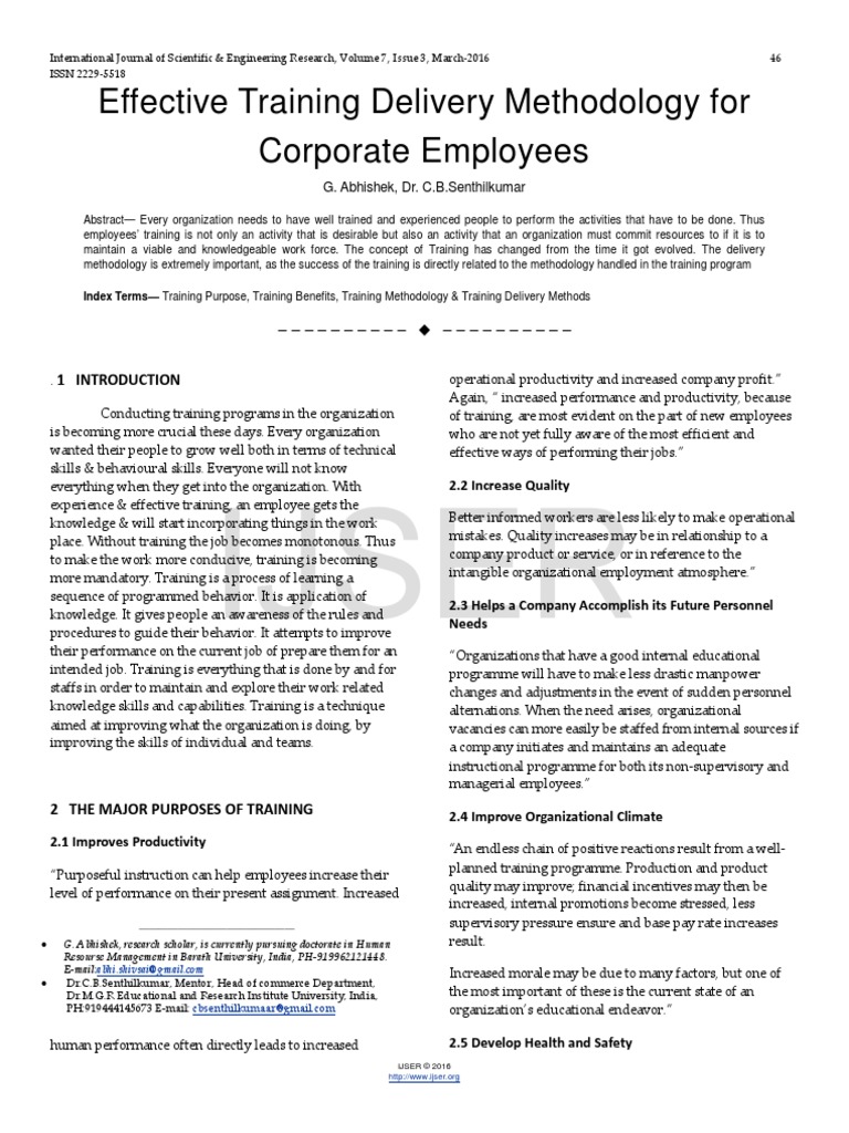 Effective Training Delivery Methodology For Corporate Employees PDF ...