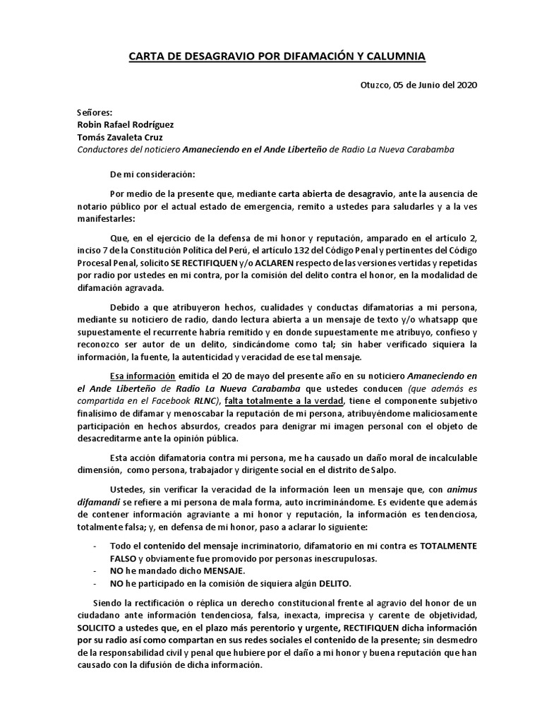 Carta de Desagravio | PDF | Justicia | Crimen y violencia