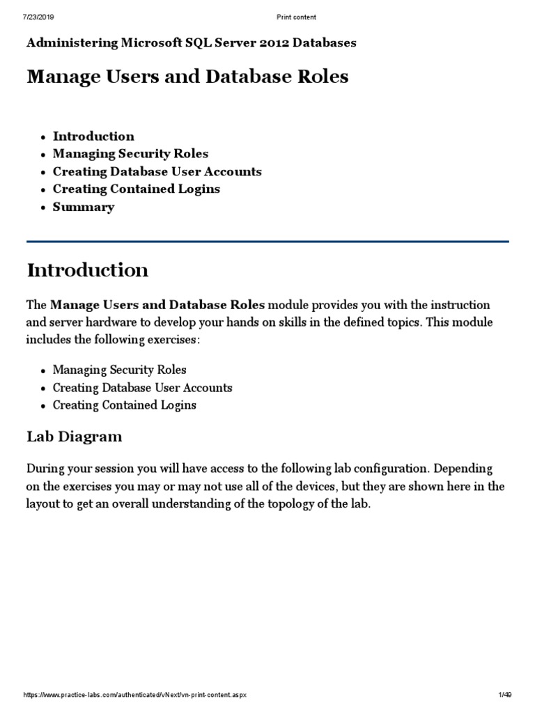 Manage Users and Database Roles | PDF | Microsoft Sql Server | Databases