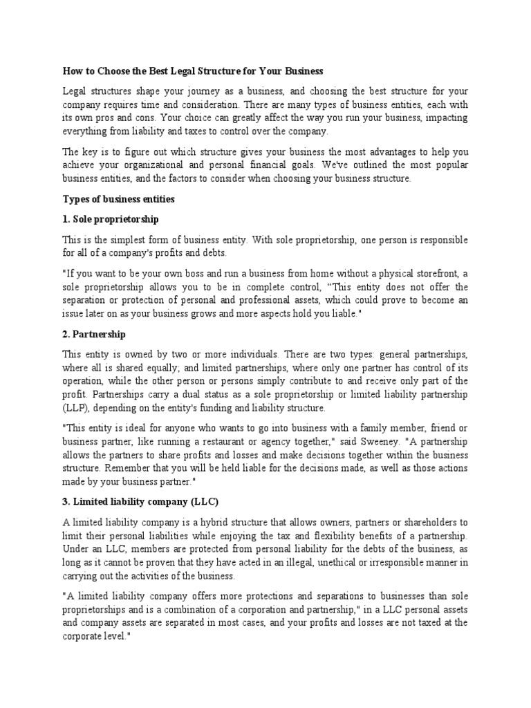 How To Choose The Best Legal Structure For Your Business | Download ...