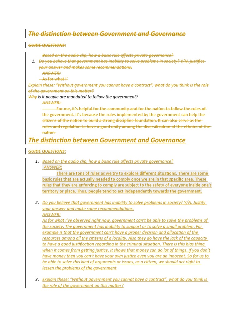 Government vs. Governance Explained | PDF | Common Law | Ethical Principles