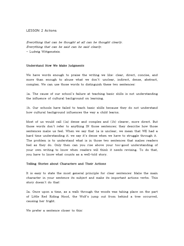 Style Lessons in Clarity and Grace - LESSON 2 Actions | PDF | Subject ...