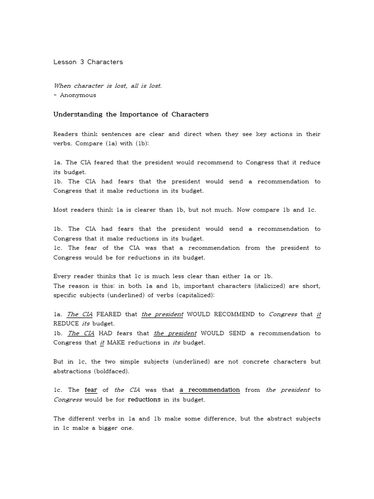 Style Lessons in Clarity and Grace - Lesson 3 Characters | Download ...