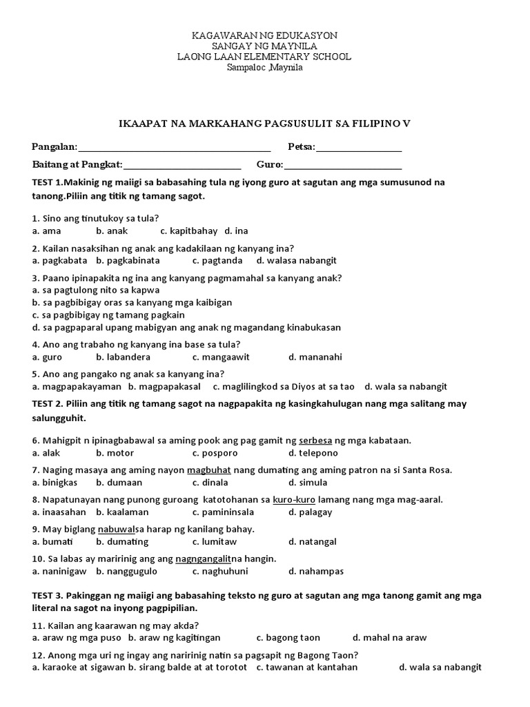 Q4 Periodical Test FILIPINO