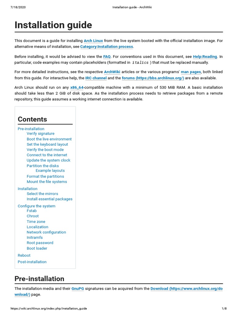 Installation Guide - ArchWiki | PDF | Booting | Computer Hardware