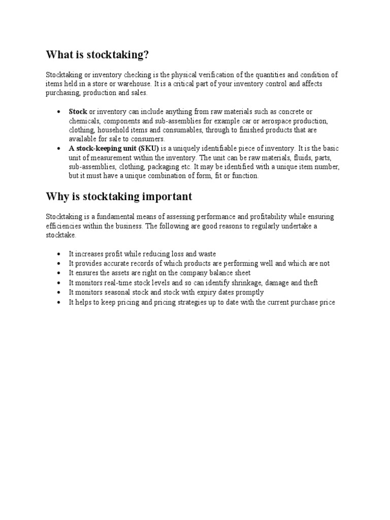 Stocktaking Details | PDF | Business